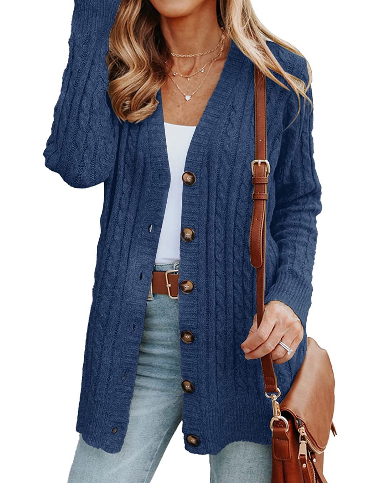 Cardigans For Women Button Down Cardigan Sweaters Chunky Cable Knit ...