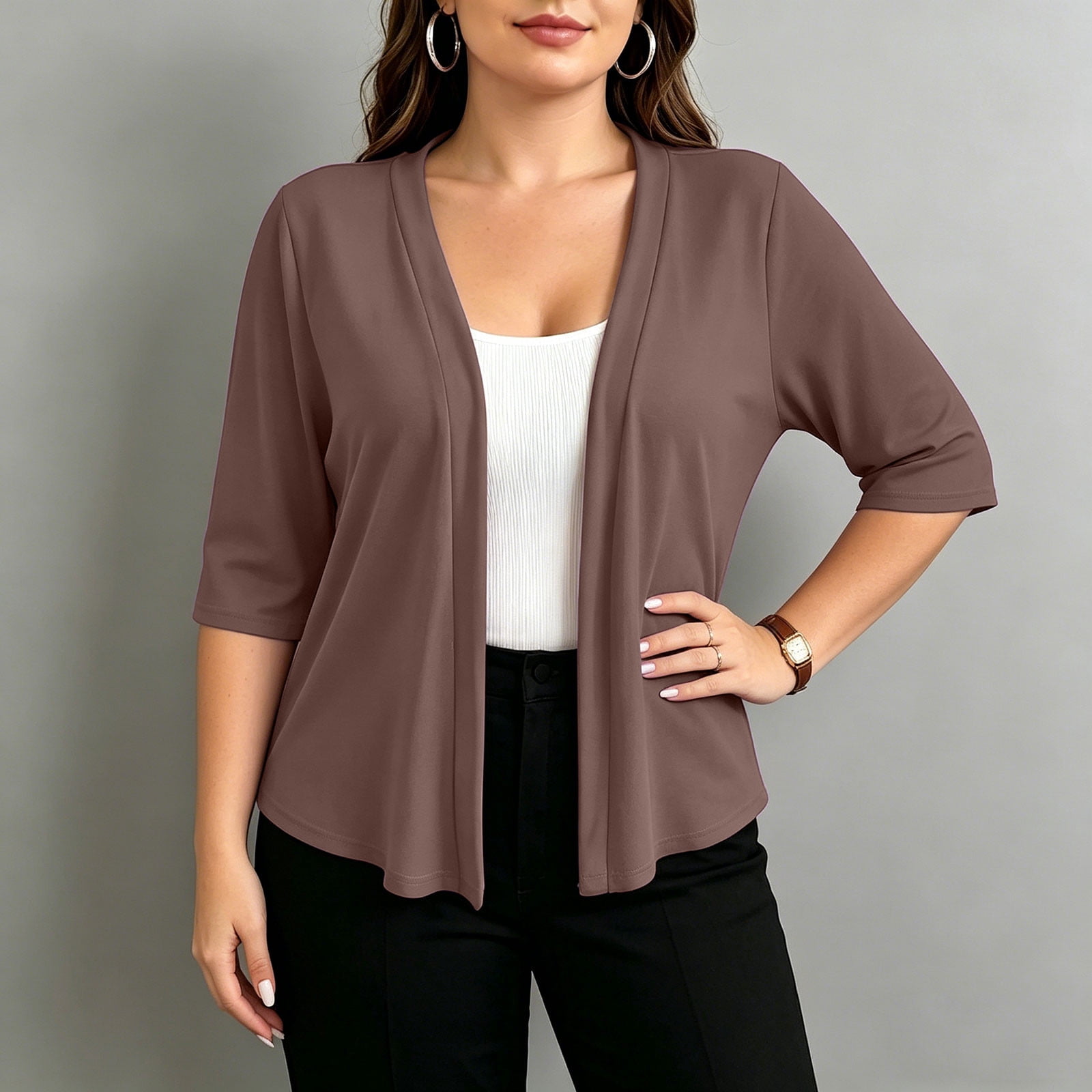 Cardigans For Women Trendy Solid Color Loose 1/2 Sleeve Plus Size ...