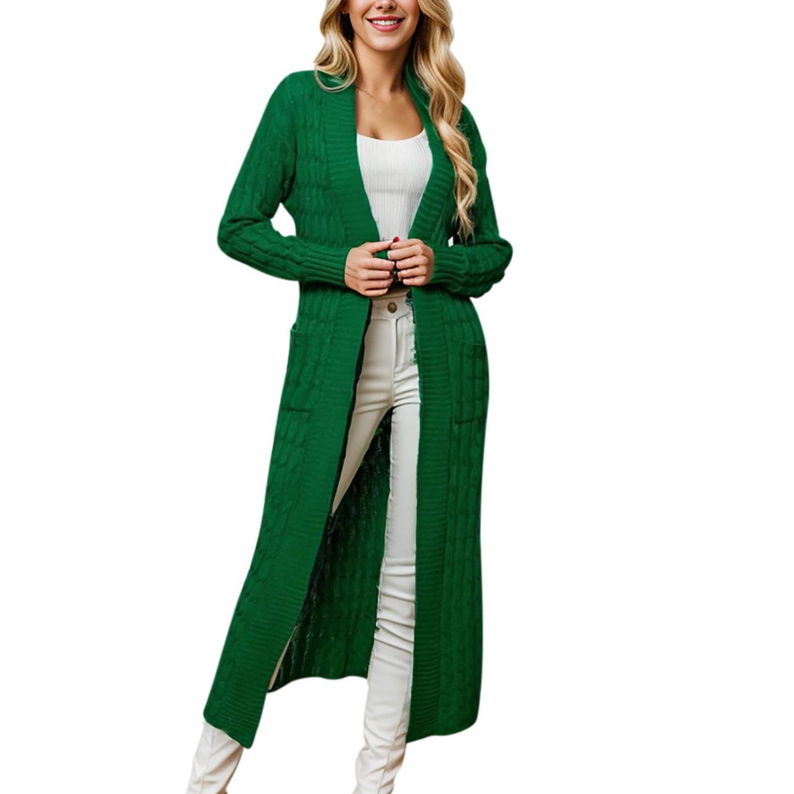 JIANJIA Cardigans Sweaters For Women Solid Color Knitted Open Front ...