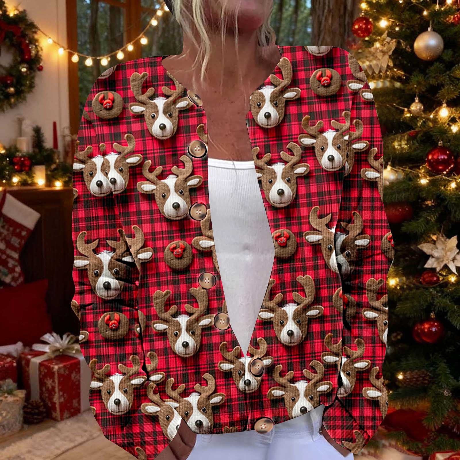 Cardigans Sweaters for Women 2025 Holiday Christmas Graphic Button Down ...
