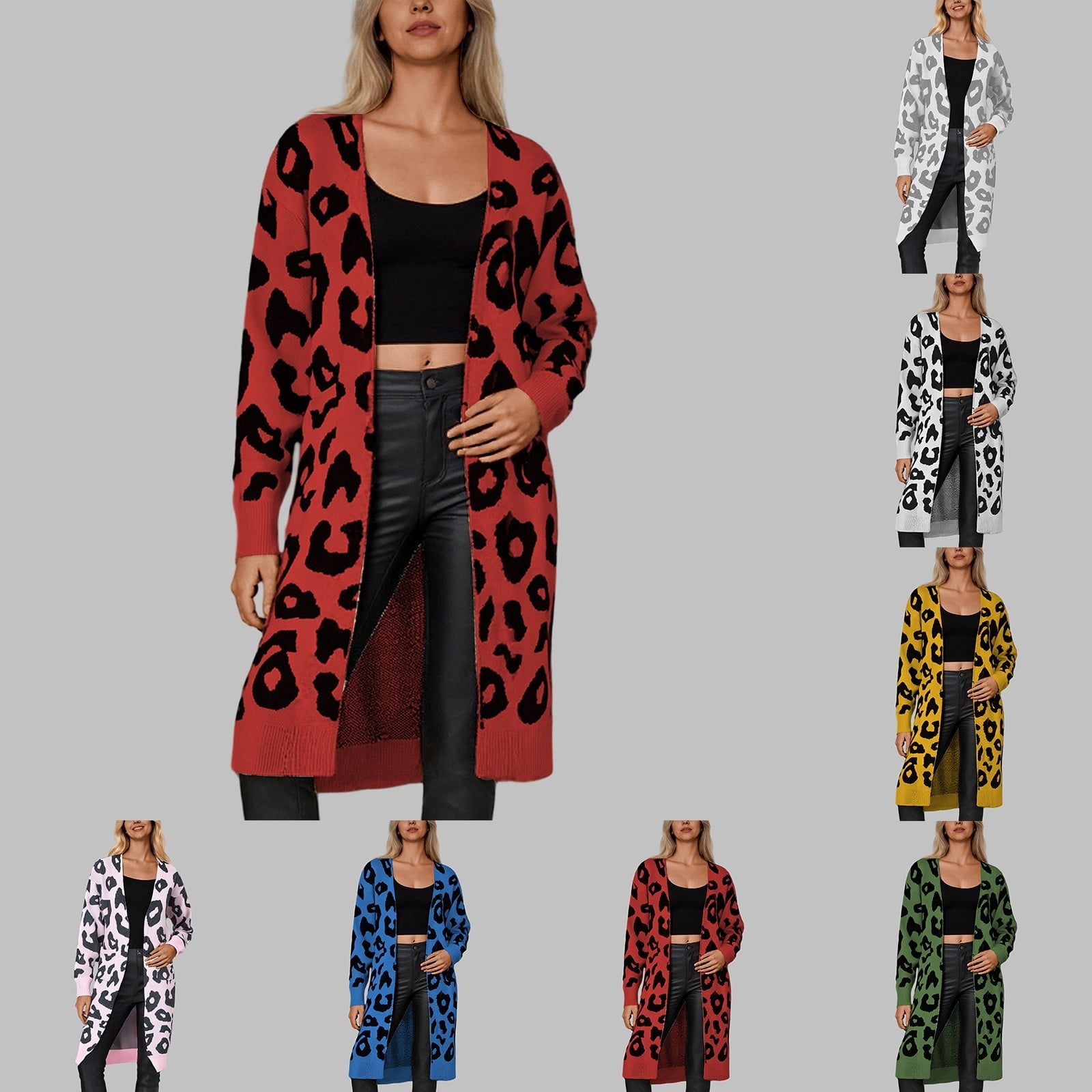 Cardigans for Women Trendy Open Front Knit Long Sleeve Leopard Print ...