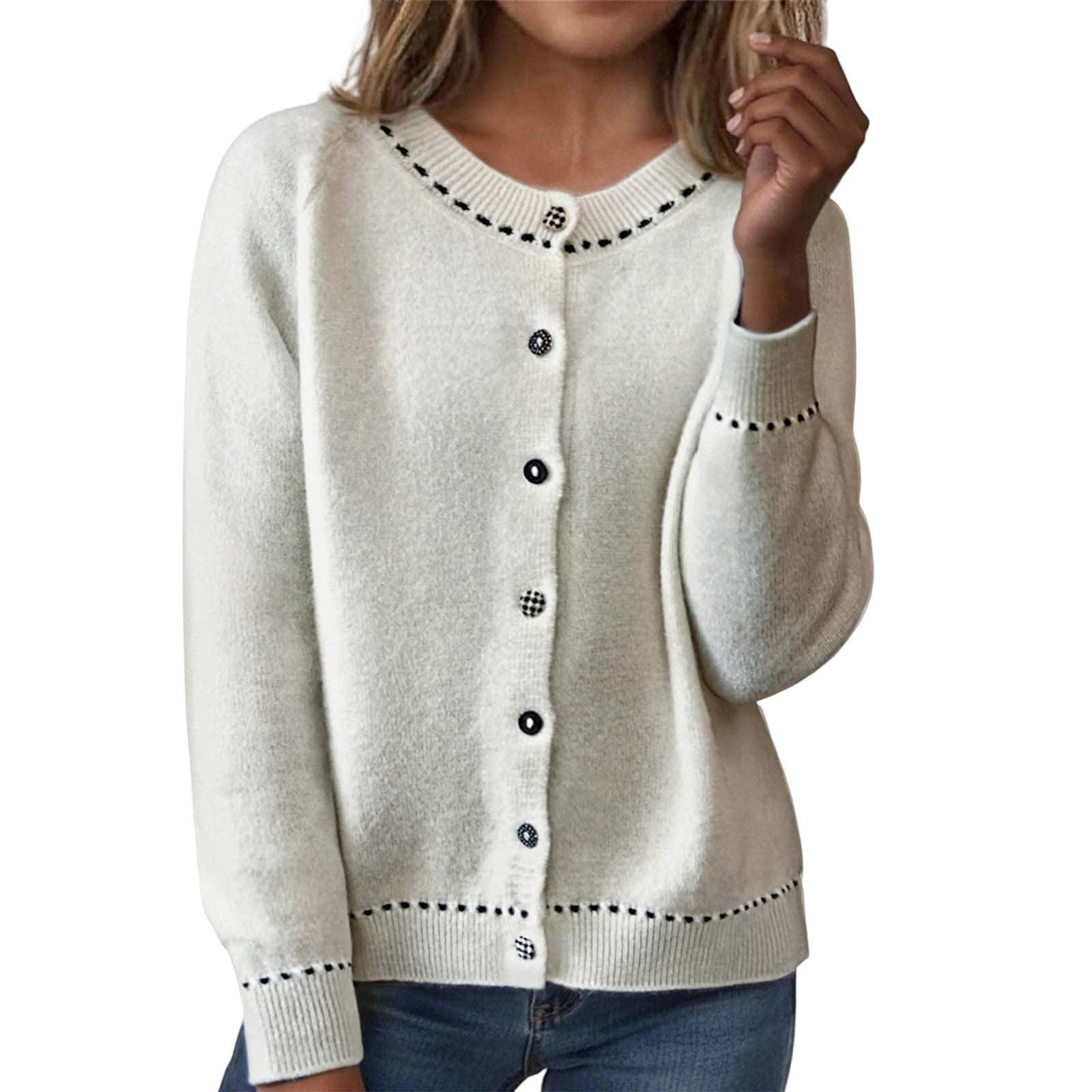 Cardigans Women Trendy Soft Knit Sweater Color Blcok Long Sleeve Button ...