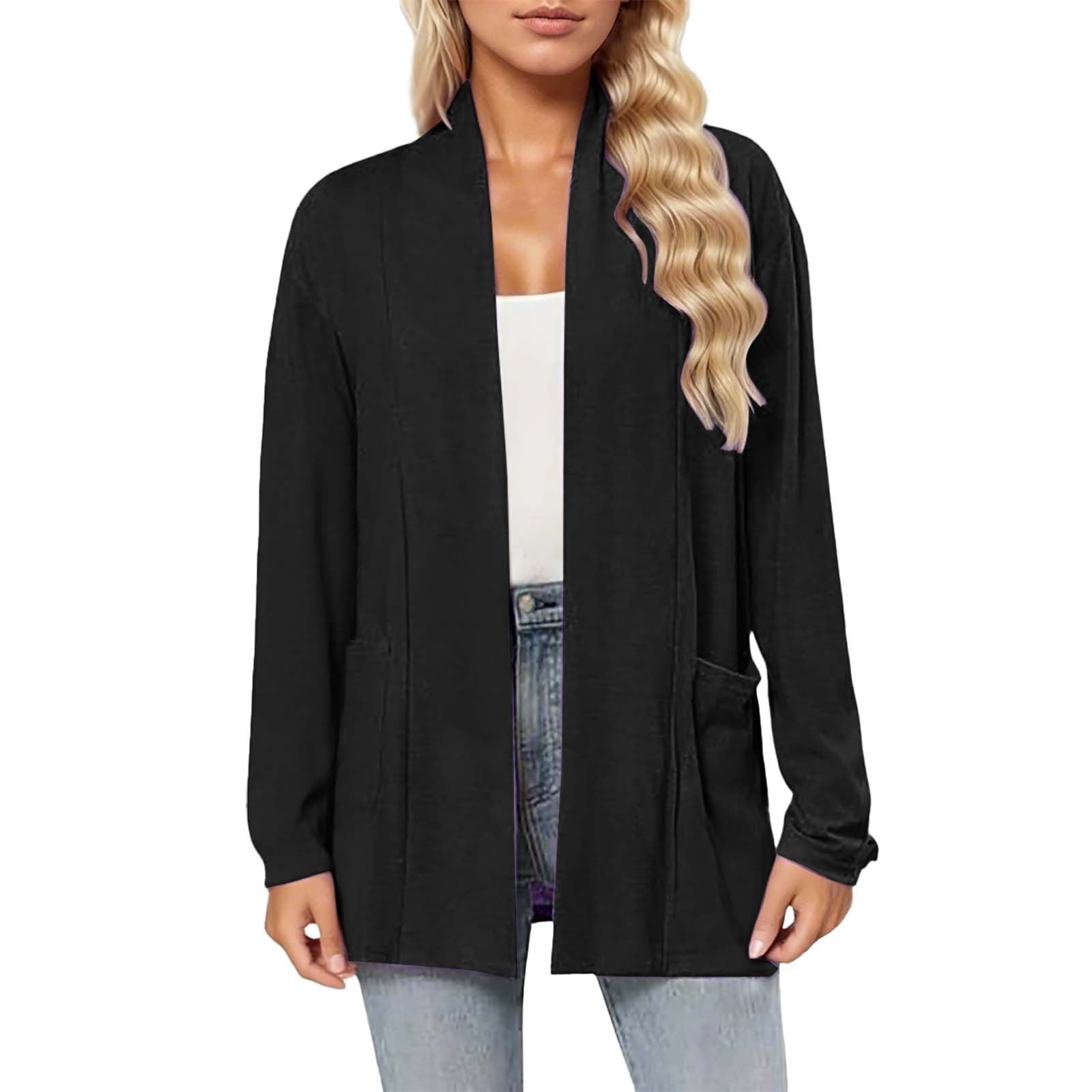 Cardigans Women Trendy Solid Casual With A Front Pocket Long Sleeved ...