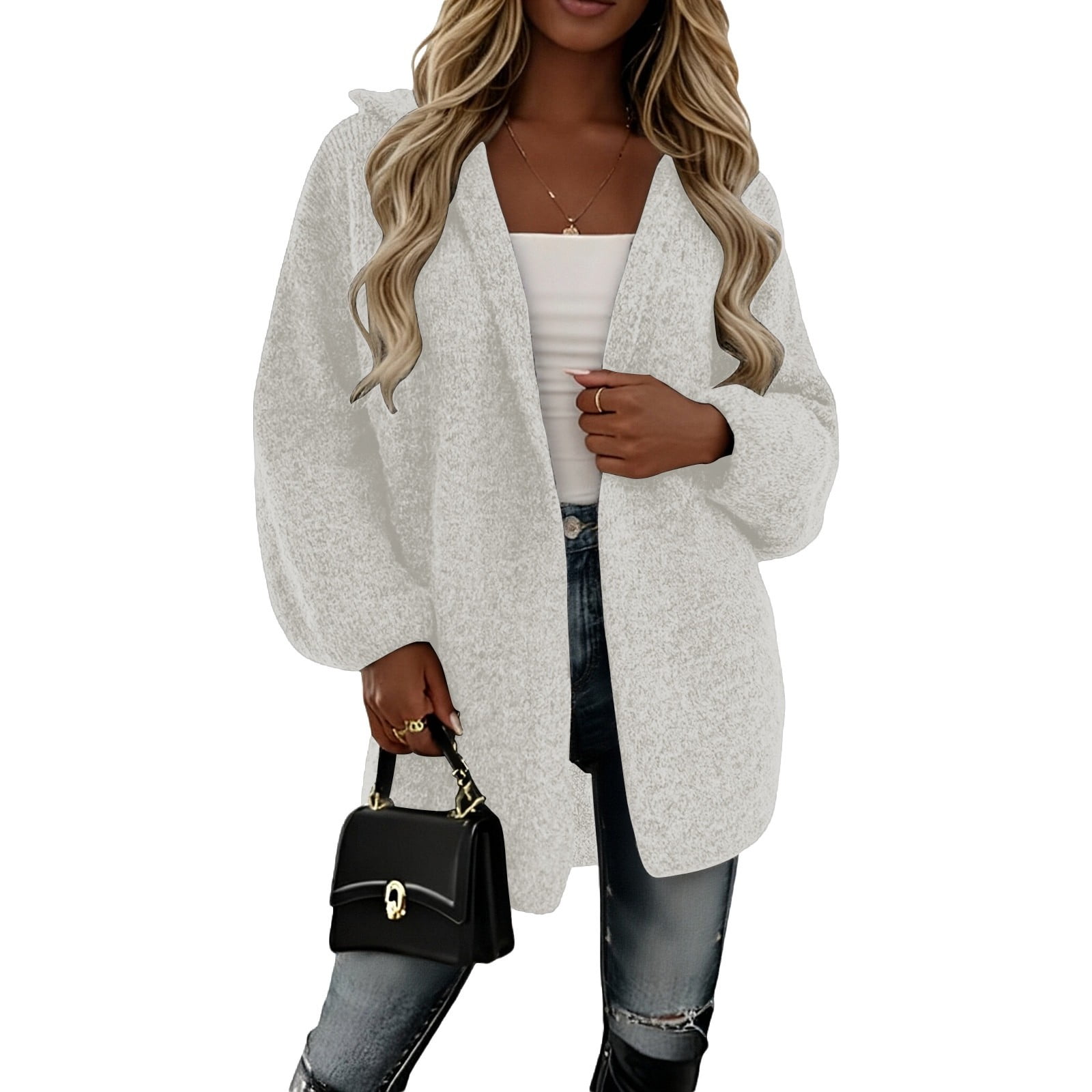 Cardigans Women Trendy Solid Warm Hooded Knitted Open Front Loose Fit ...