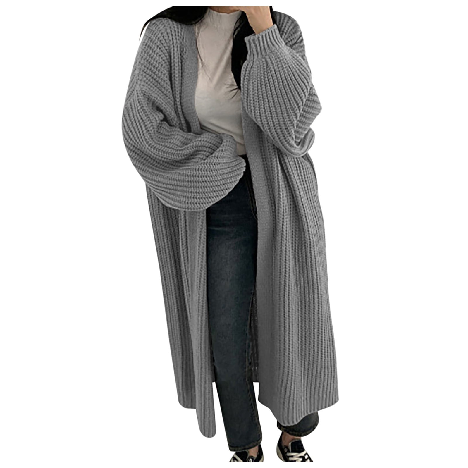 Cardigans Women Trendy Strip Long Sweater Solid Color Loose Sleeve Long ...