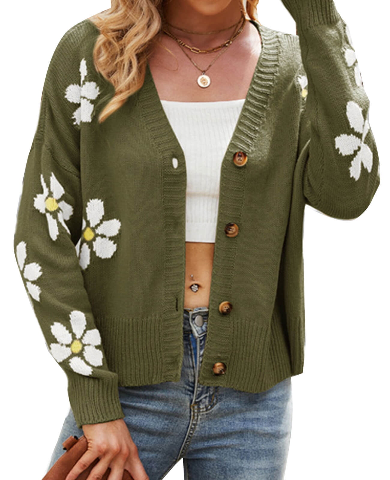 Shermie Lightweight Floral Print Cardigans for Women, Button Up Open ...