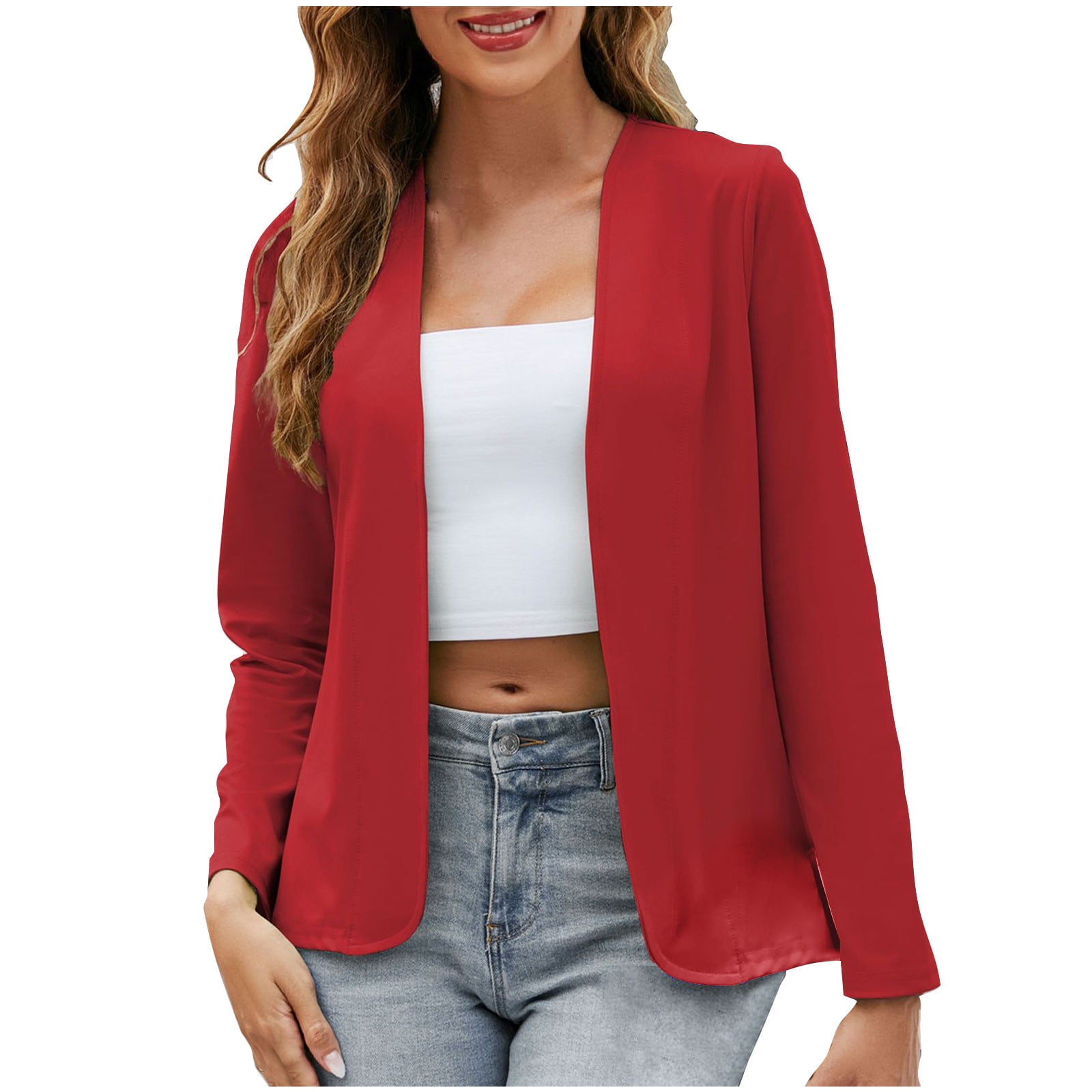 Cardigans for Women Casual Solid Color Long Sleeve Fashion Collarless ...