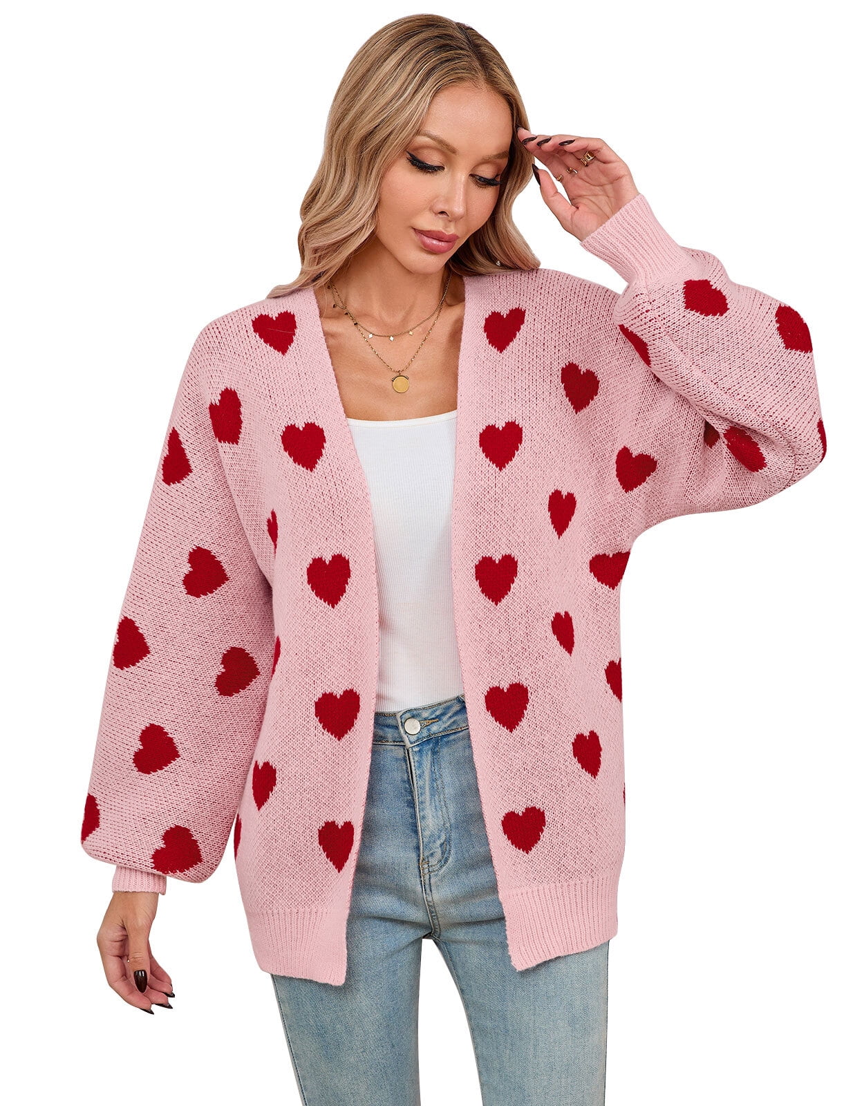 Cardigans for Women Casual V Neck Button Down Long Sleeve Heart Print ...