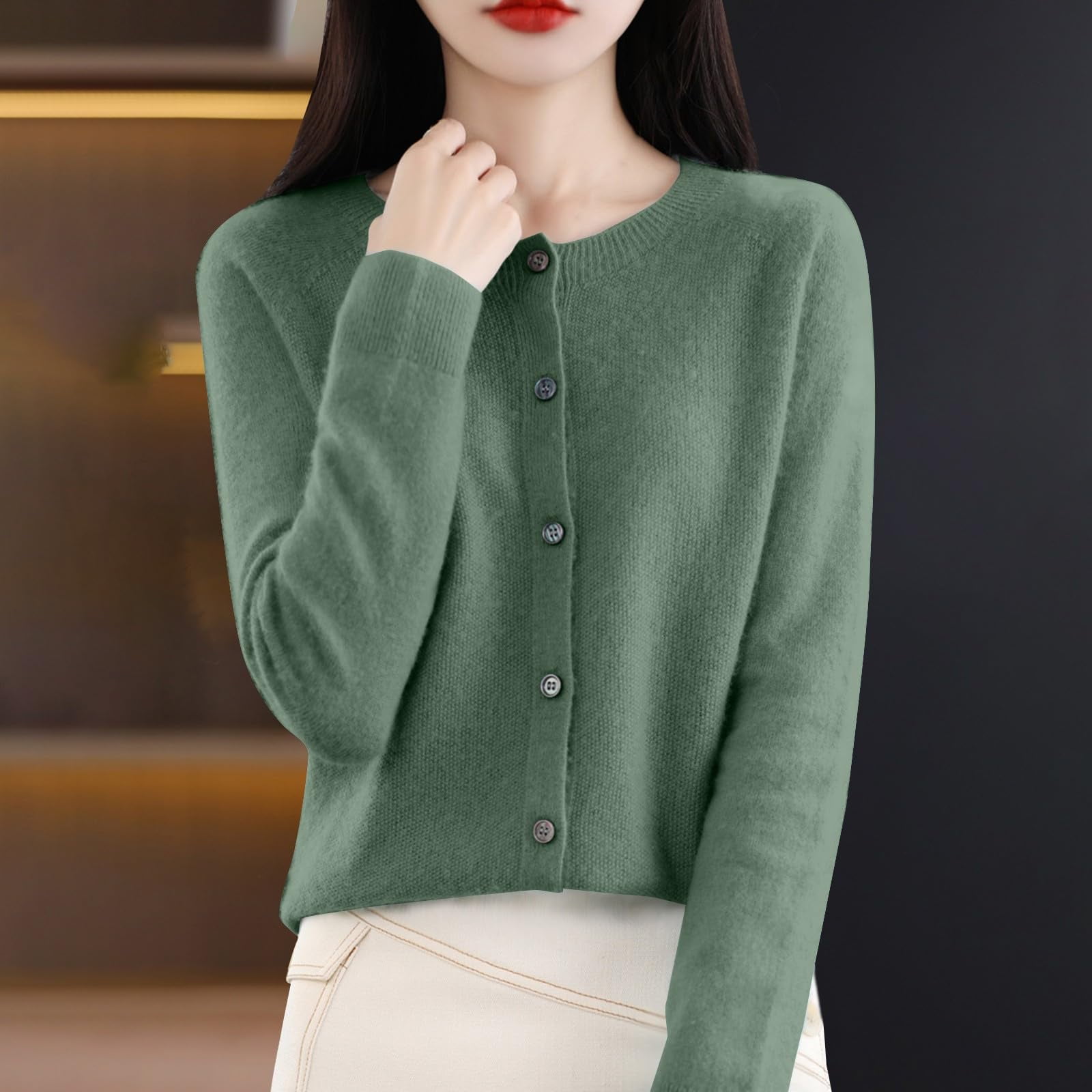 Cardigans for Women Lightweight Crewneck Long Sleeve Button Down ...