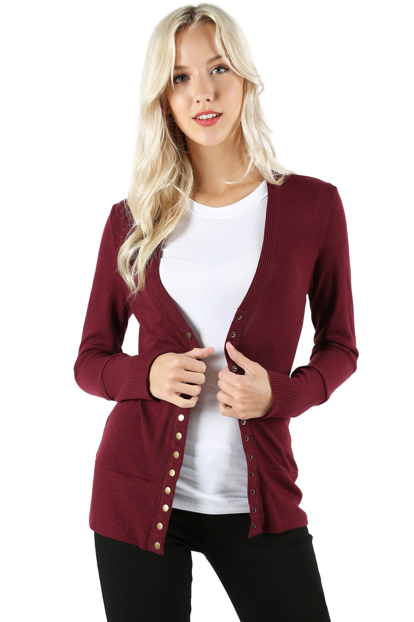 Cardigans for Women Long Sleeve Cardigan Knit Snap Button Sweater ...