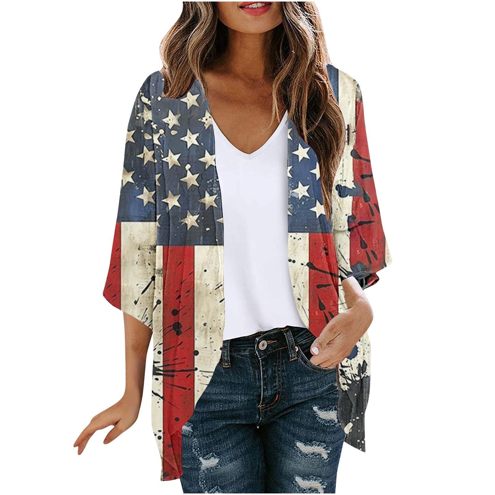 Cardigans for Women Spring Ladies' Cardigan Independence Day Printed ...