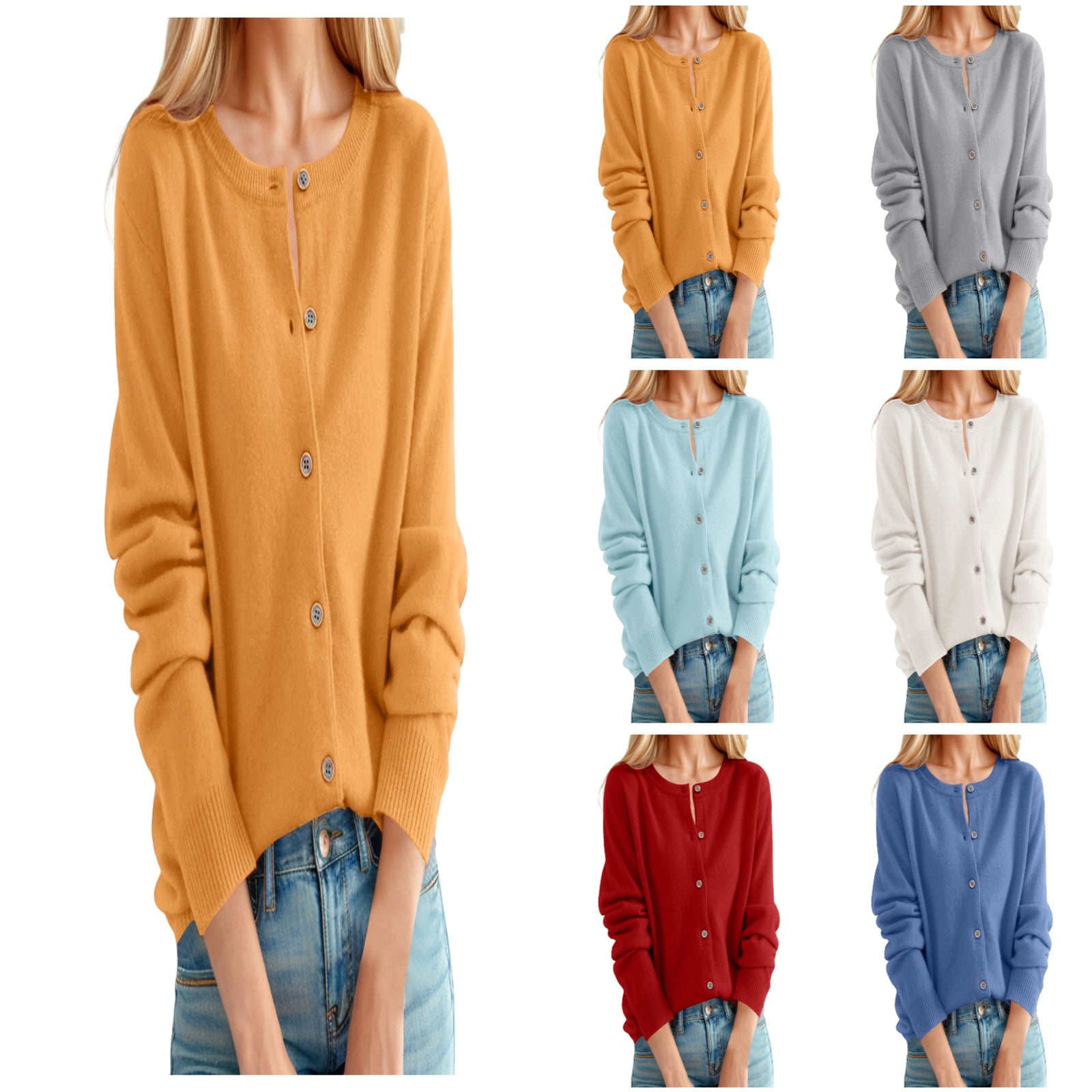 Cardigans for Women Trendy Caual Classic Crew Neck Buttons Solid Front ...