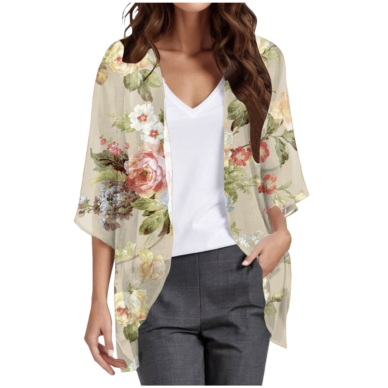 Cardigans for Women Trendy Women's Floral Print Puff Sleeve Kimono ...