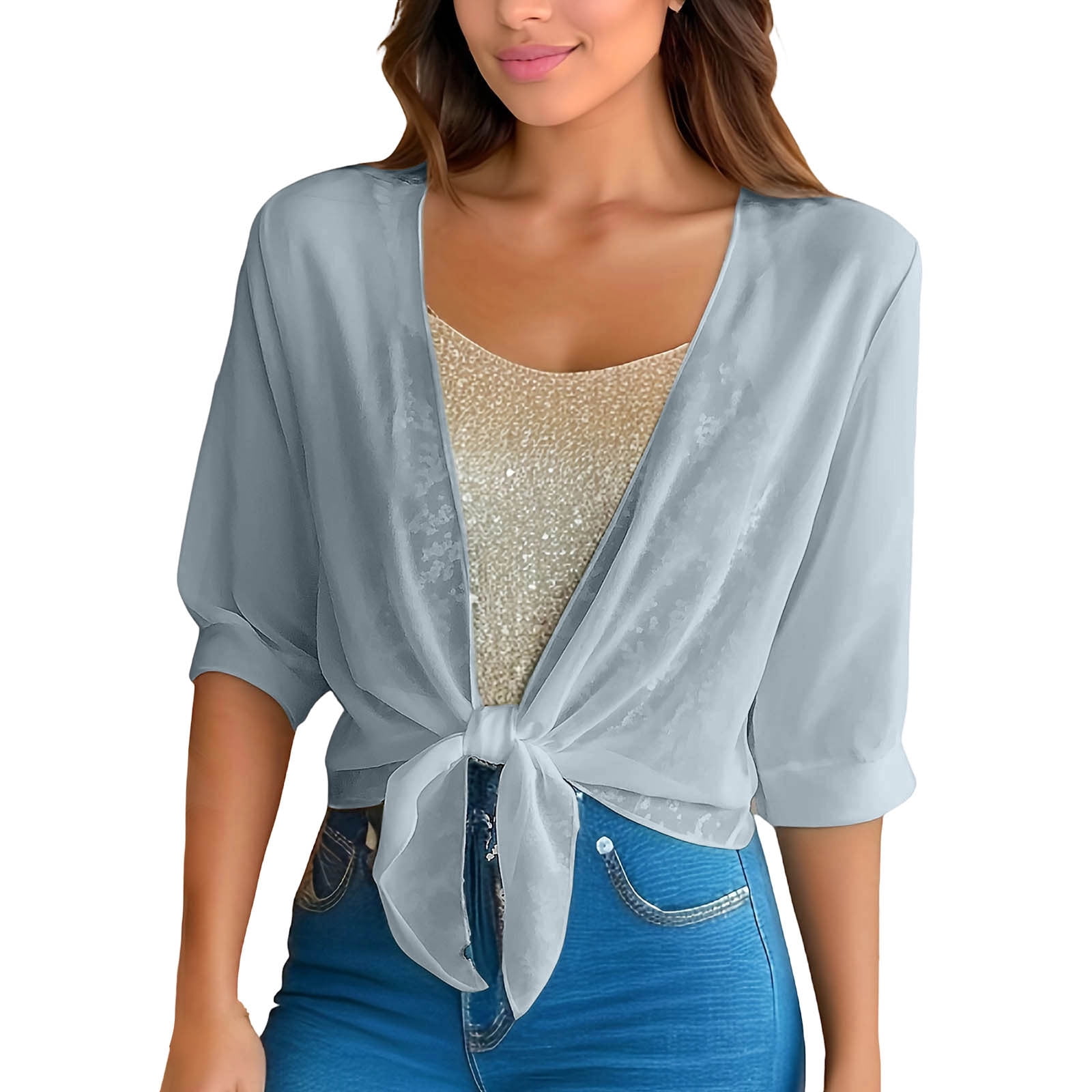 Cardigans for Women V-Neck Cardigan Solid Color Half Sleeve Short ...