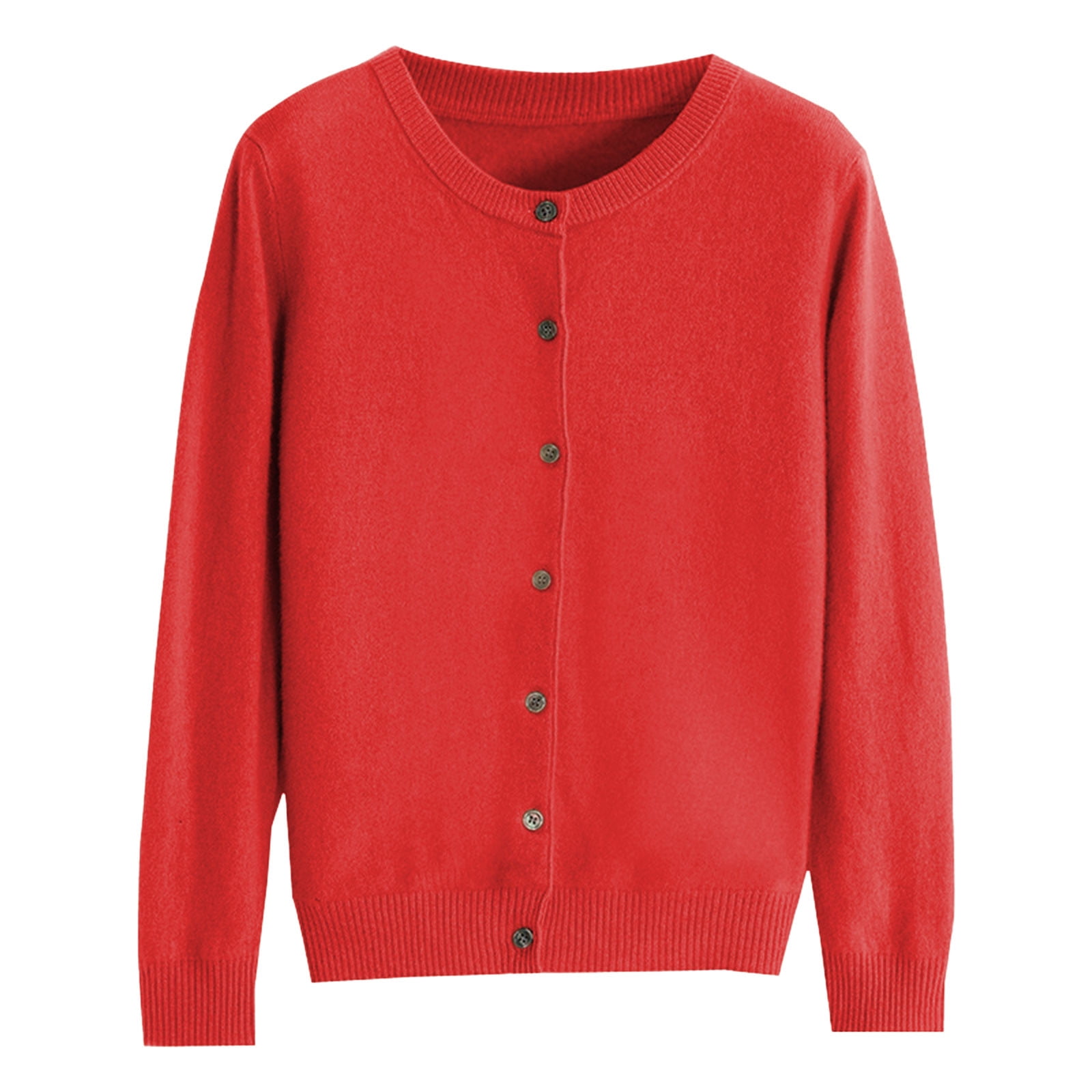 Cardigans for Womens Basic Crew Neck Long Sleeve Button Down Cardigan ...