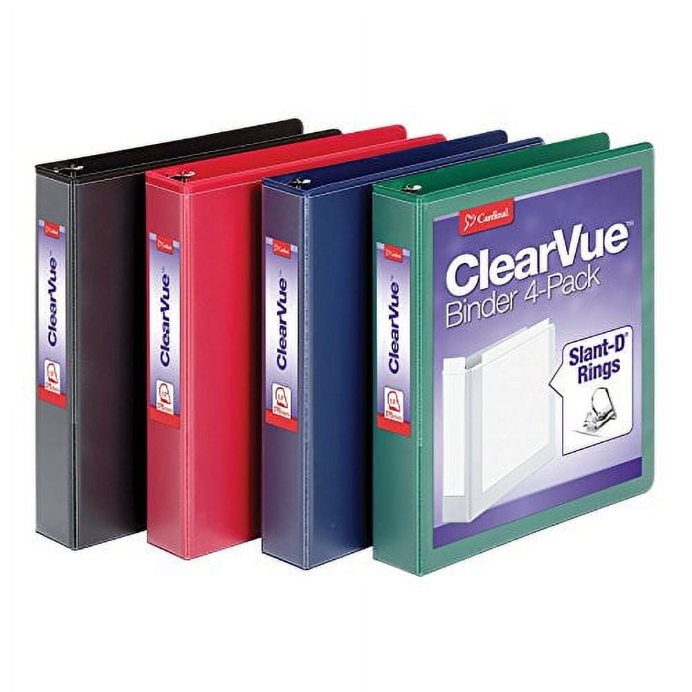Cardinal 1.5" D-Ring View Binders, 4 per Pack, 1 Each Black, Blue ...