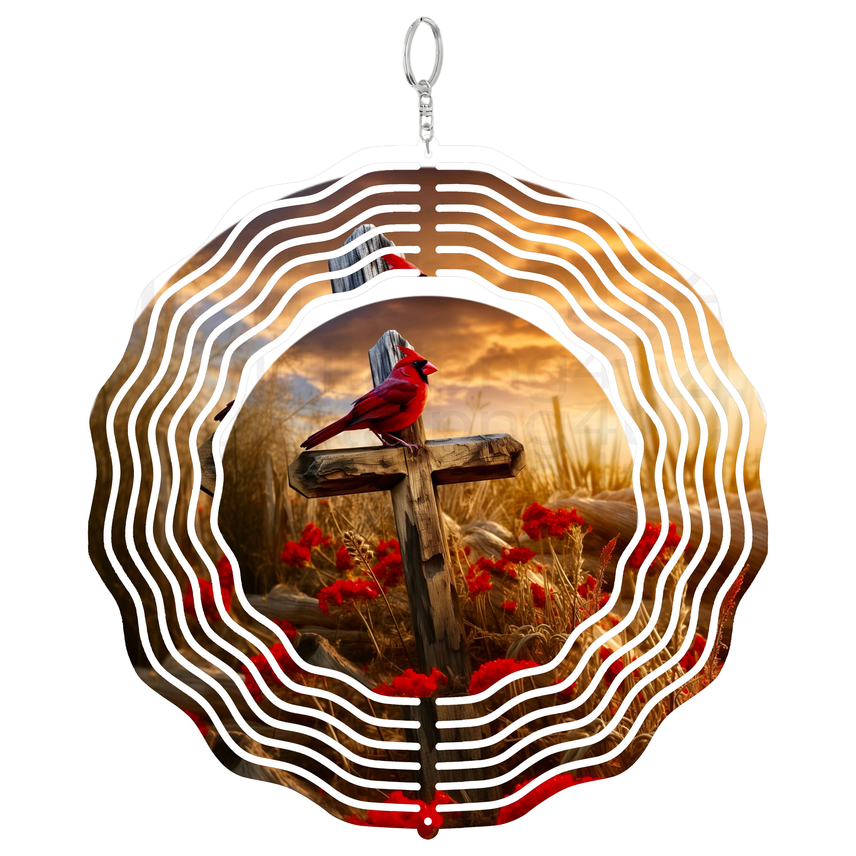 Cardinal And Cross Round 3D Wind Spinner Kinetic Hanging Garden Decor ...