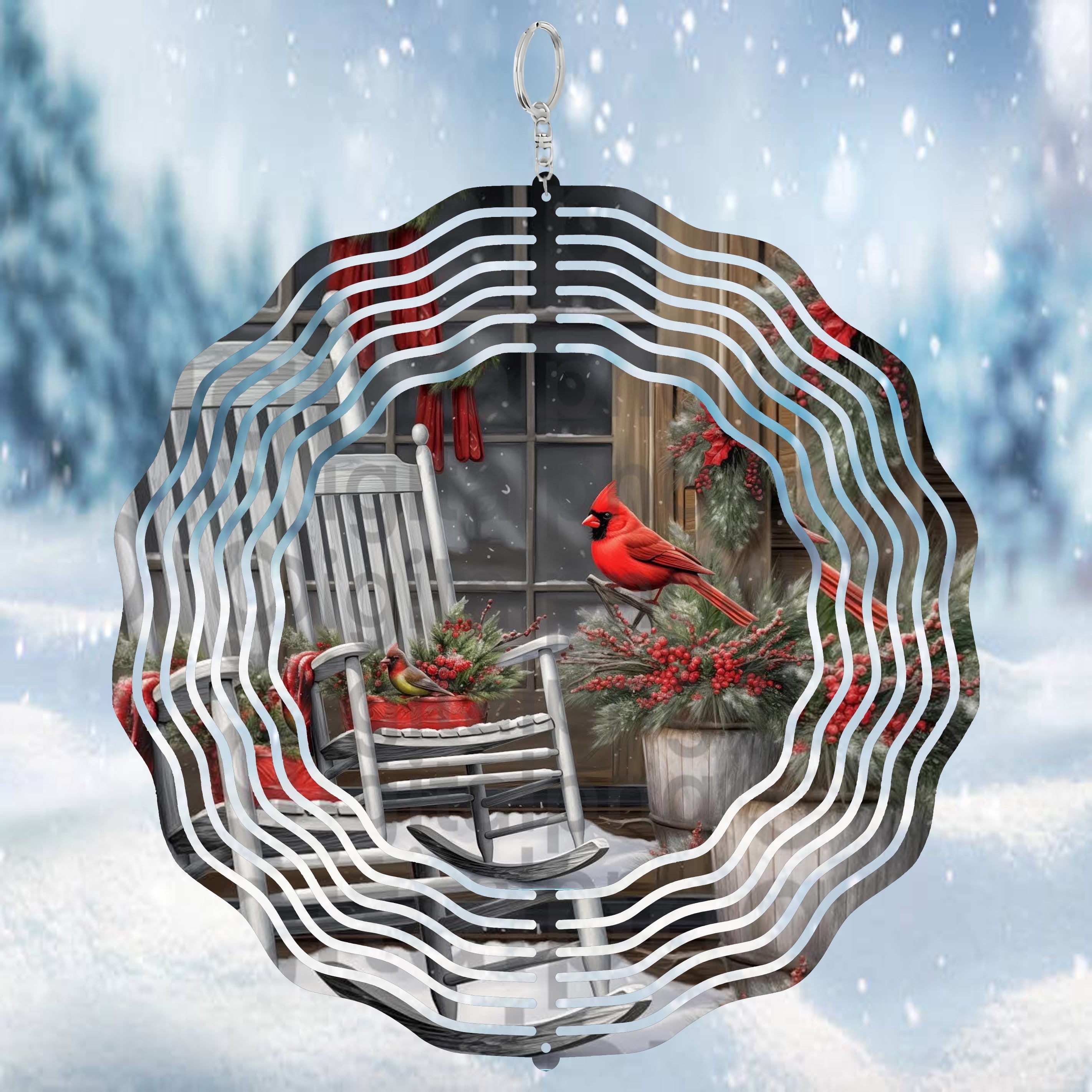 Cardinal And Rocking Chair Winter 3D Wind Spinner Stainless Steel ...
