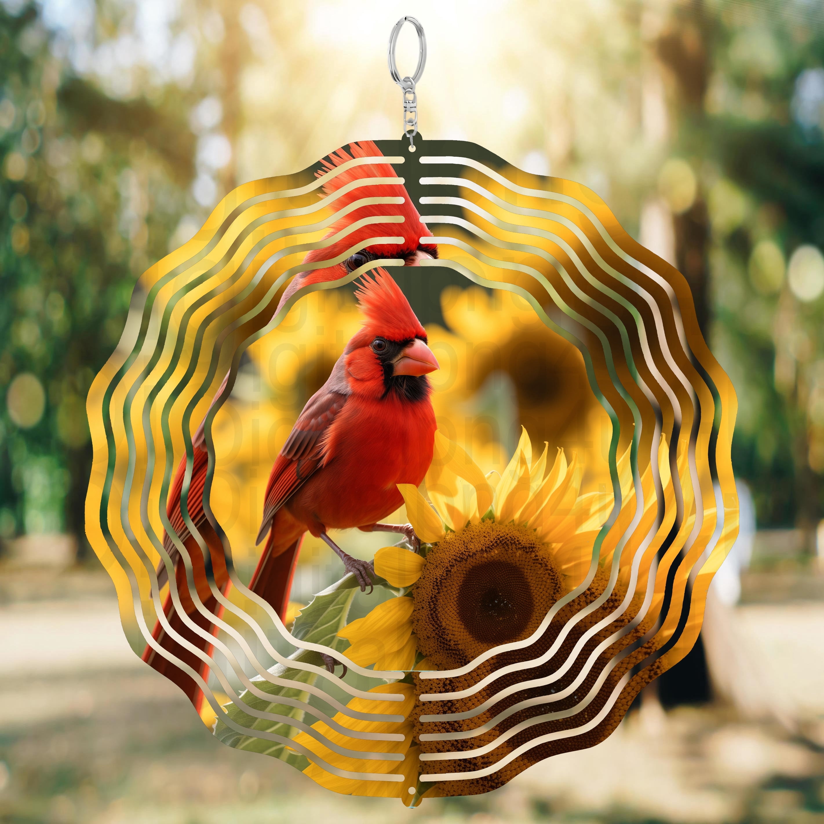 Cardinal And Sunflowers Bird 3D Wind Spinner Stainless Steel Kinetic ...