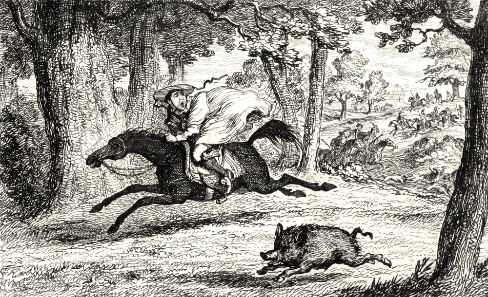 Cardinal Balve Chasing A Boar Engraving By George Cruikshank Dated 1845 ...