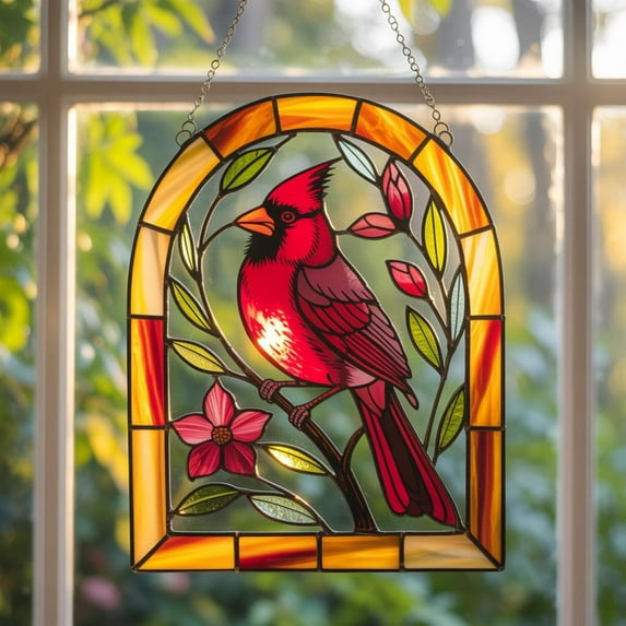 Cardinal Bird Acrylic Suncatcher, Red Bird Faux Stained Glass Window ...
