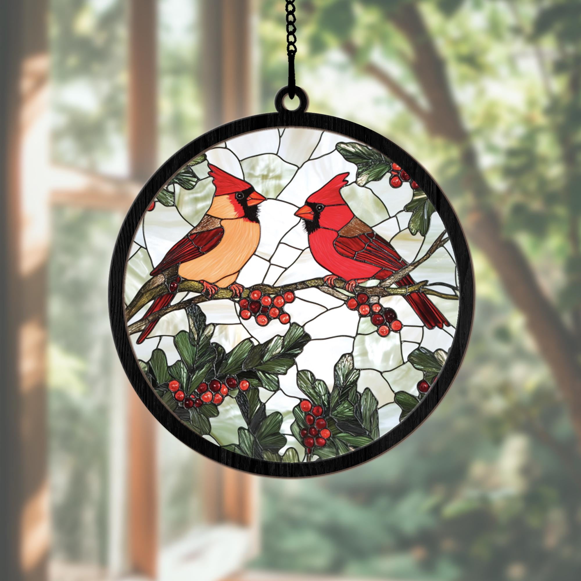 Cardinal Bird Acrylic Suncatcher Window Hanging, Christmas Window Decor ...