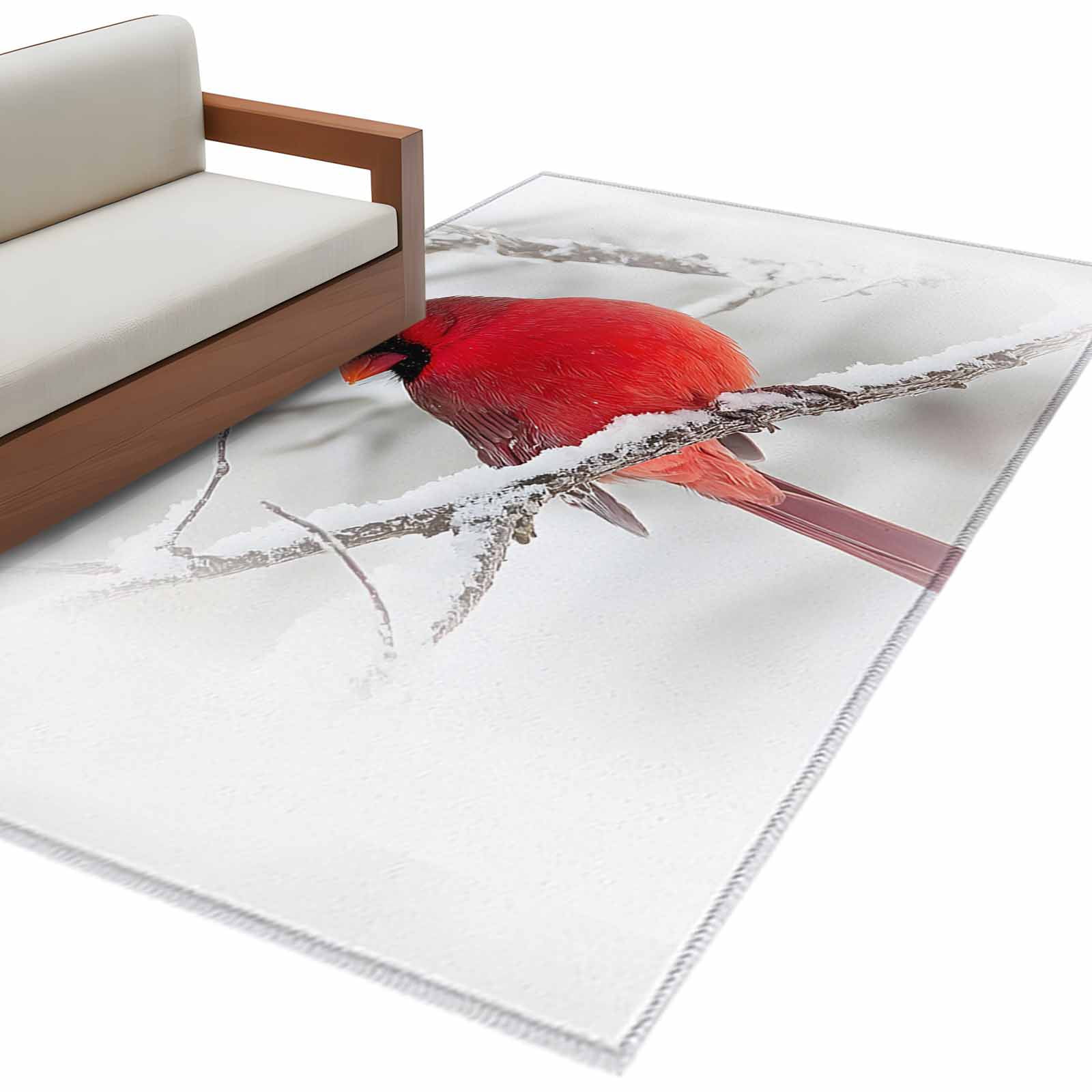 Cardinal Bird Area Rug 3x5ft Christmas Winter Non-Slip Washable Square ...