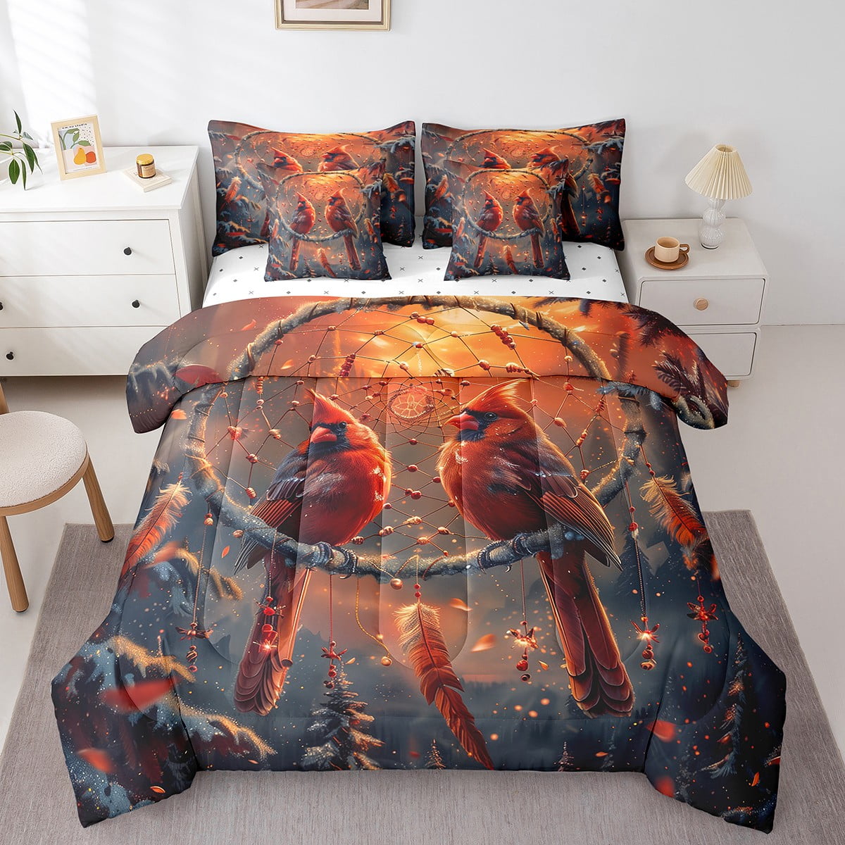 Cardinal Bird Bed in a Bag King Size Comforter Set 7 Pieces,Dream ...