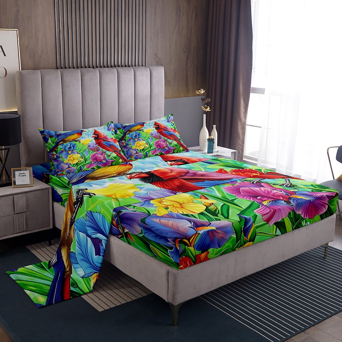 Cardinal Bird Bed Sheets Hummingbird Floral Sheet Set King Retro ...