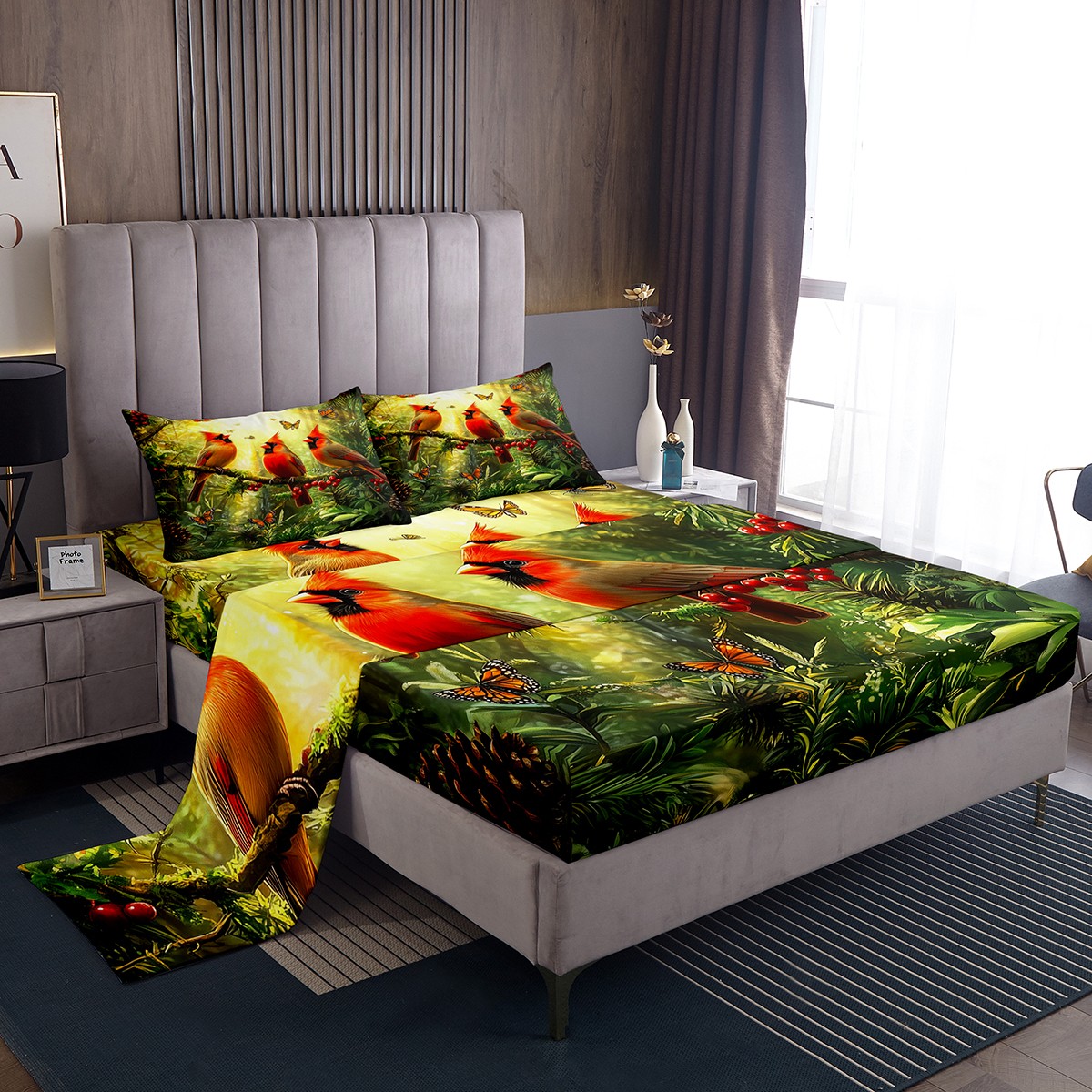 Cardinal Bird Bed Sheets Set Red Cardinals Pattern Queen Sheet Sets ...