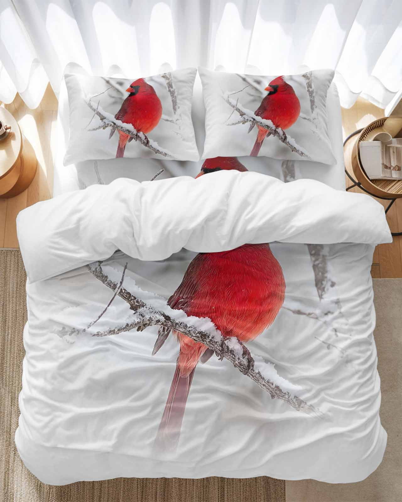 Cardinal Bird Bedding Duvet Cover Set Queen Size 4 Pieces Christmas ...