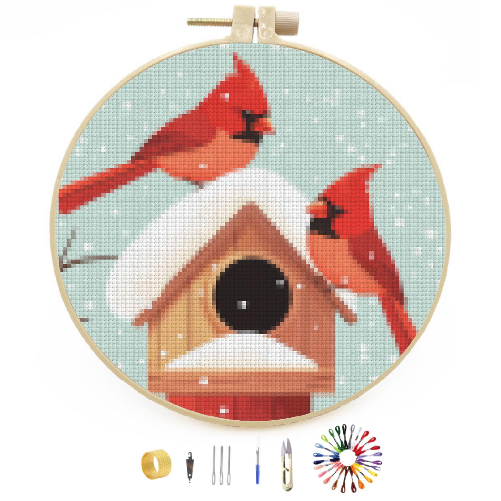 Cardinal Bird on Bird House DIY Stamped Cross Stitch Kits Easy for ...