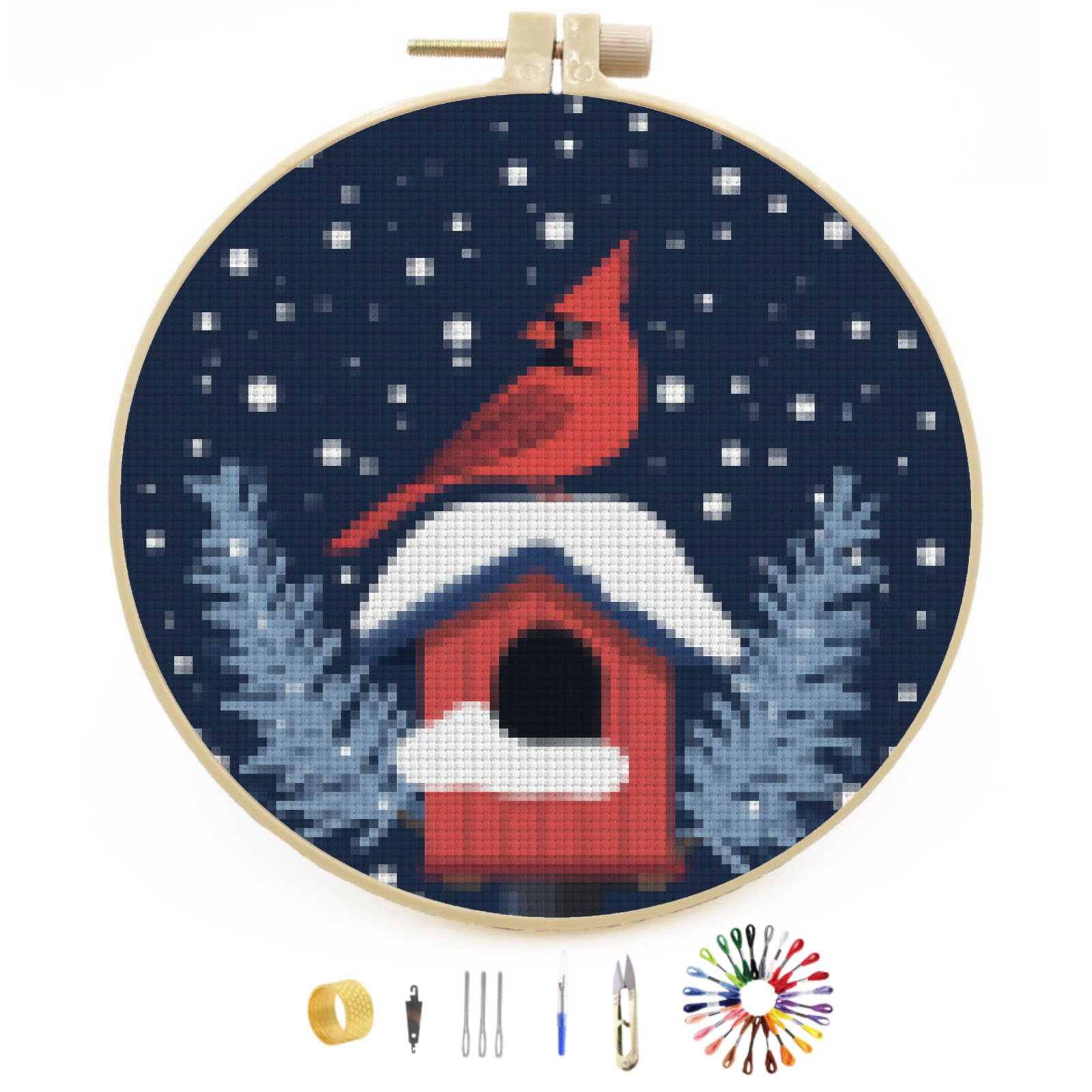 Cardinal Bird on Bird House Pine Tree DIY Stamped Cross Stitch Kits ...