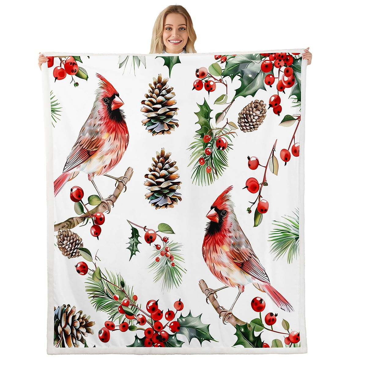 Cardinal Bird Blanket Pine Tree Branches Throw Blanket 50"x60",Fall ...