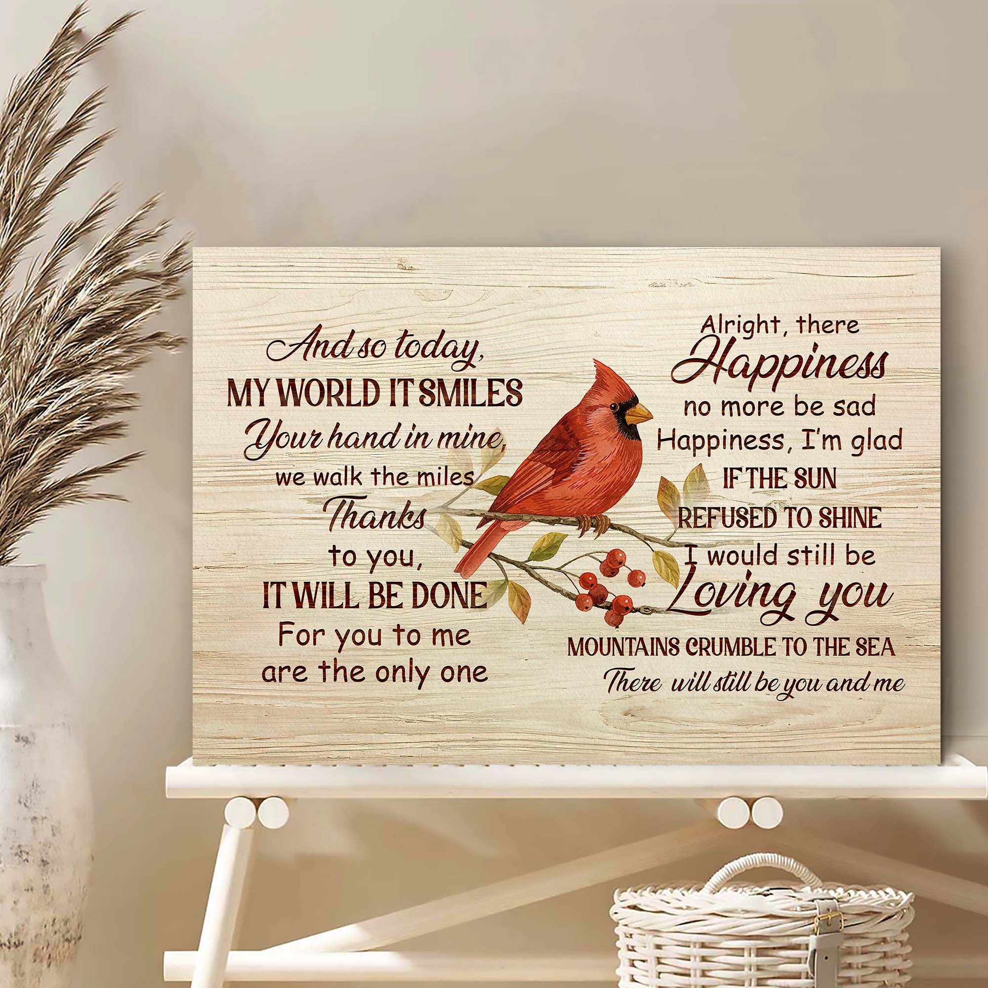 Cardinal Bird Canvas Wall Art with Inspirational Quote – Rustic ...