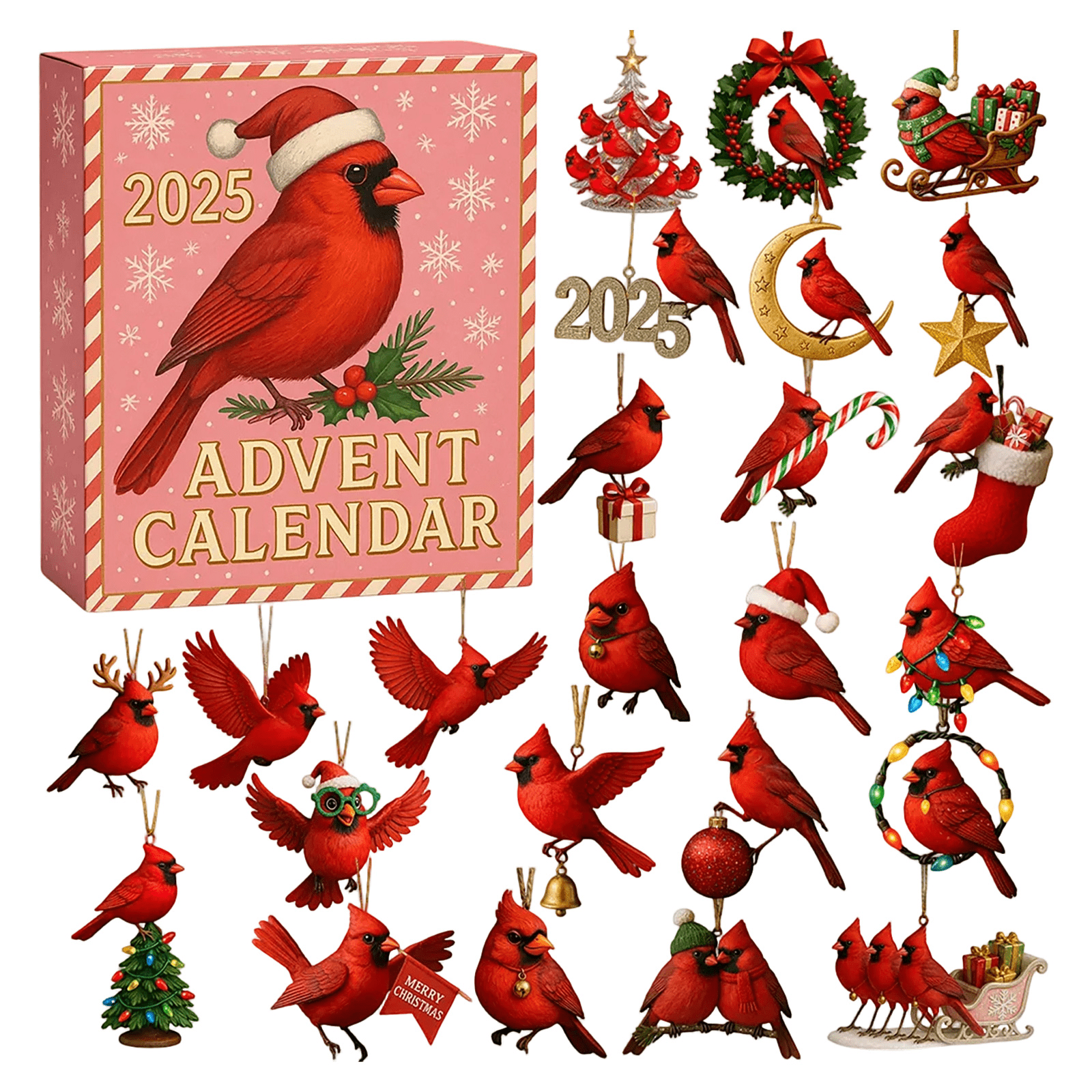 Cardinal Bird Christmas Advent Calendar, Christmas Countdown Cardinal ...