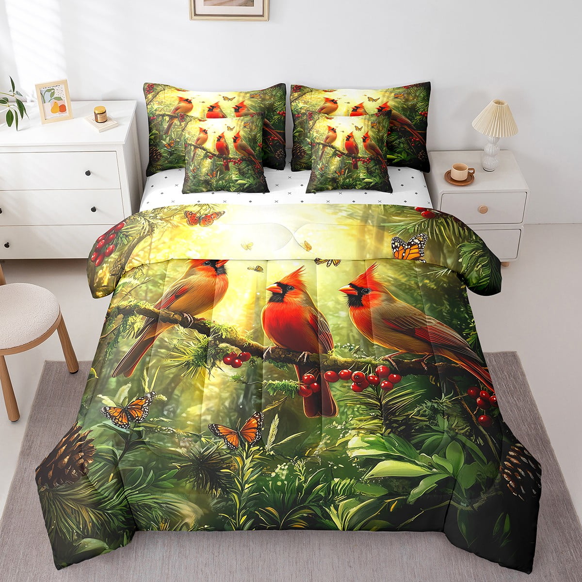 Cardinal Bird Comforter Cover Red Cardinals Pattern Twin Bedding Set ...