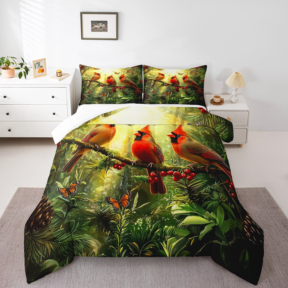 Cardinal Bird Comforter Set Red Cardinals Pattern Twin Bedding Set,Tree ...