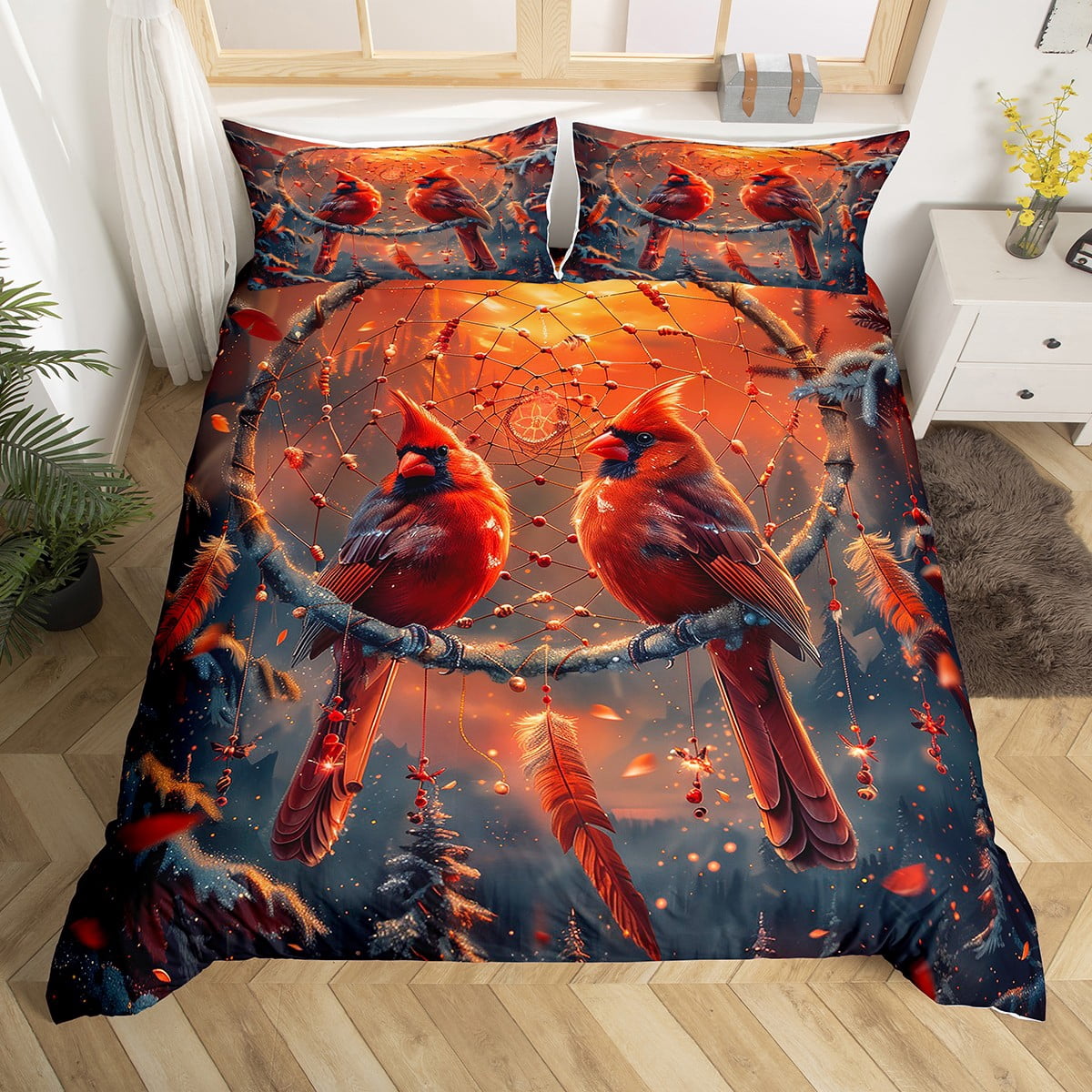Cardinal Bird Duvet Cover Set Dream Catcher Bedding Sets Full,Boho ...