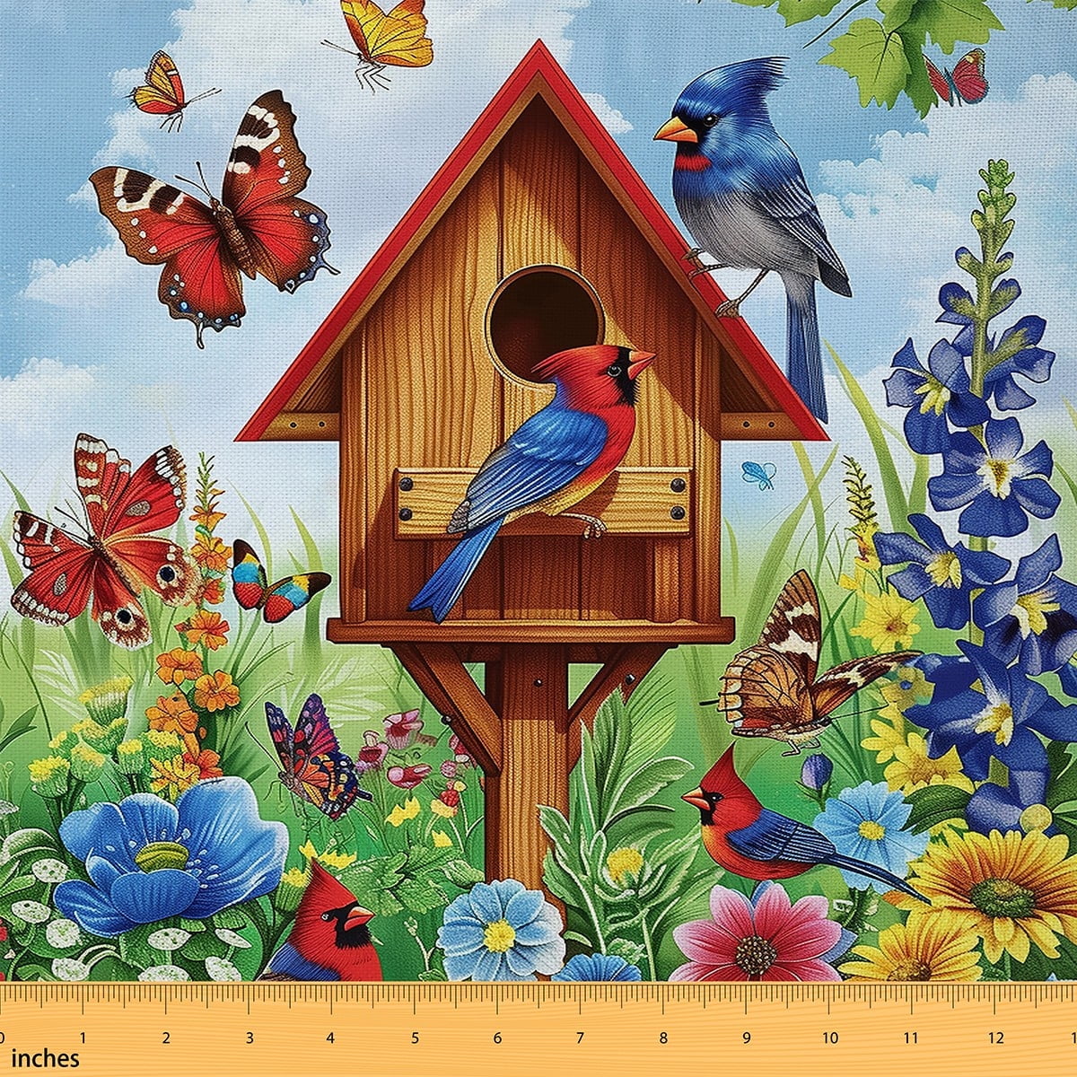 Cardinal Bird Fabric By The Yard,Wooden Bird House Upholstery Fabric ...