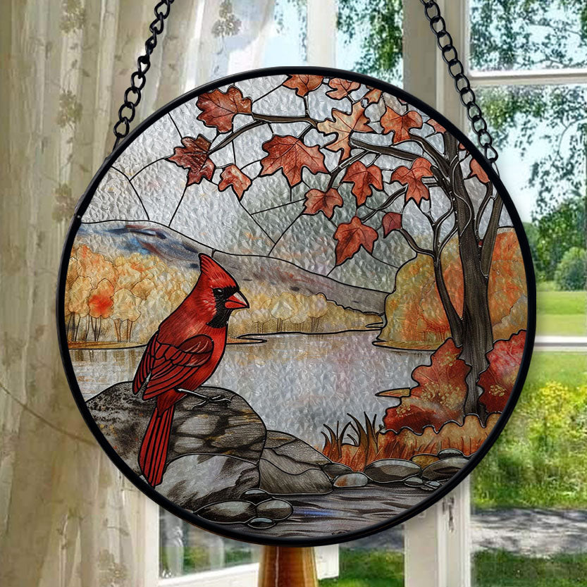 Cardinal Bird Fall Suncatcher, Red Cardinal Wall Hanging, Bird Lover ...
