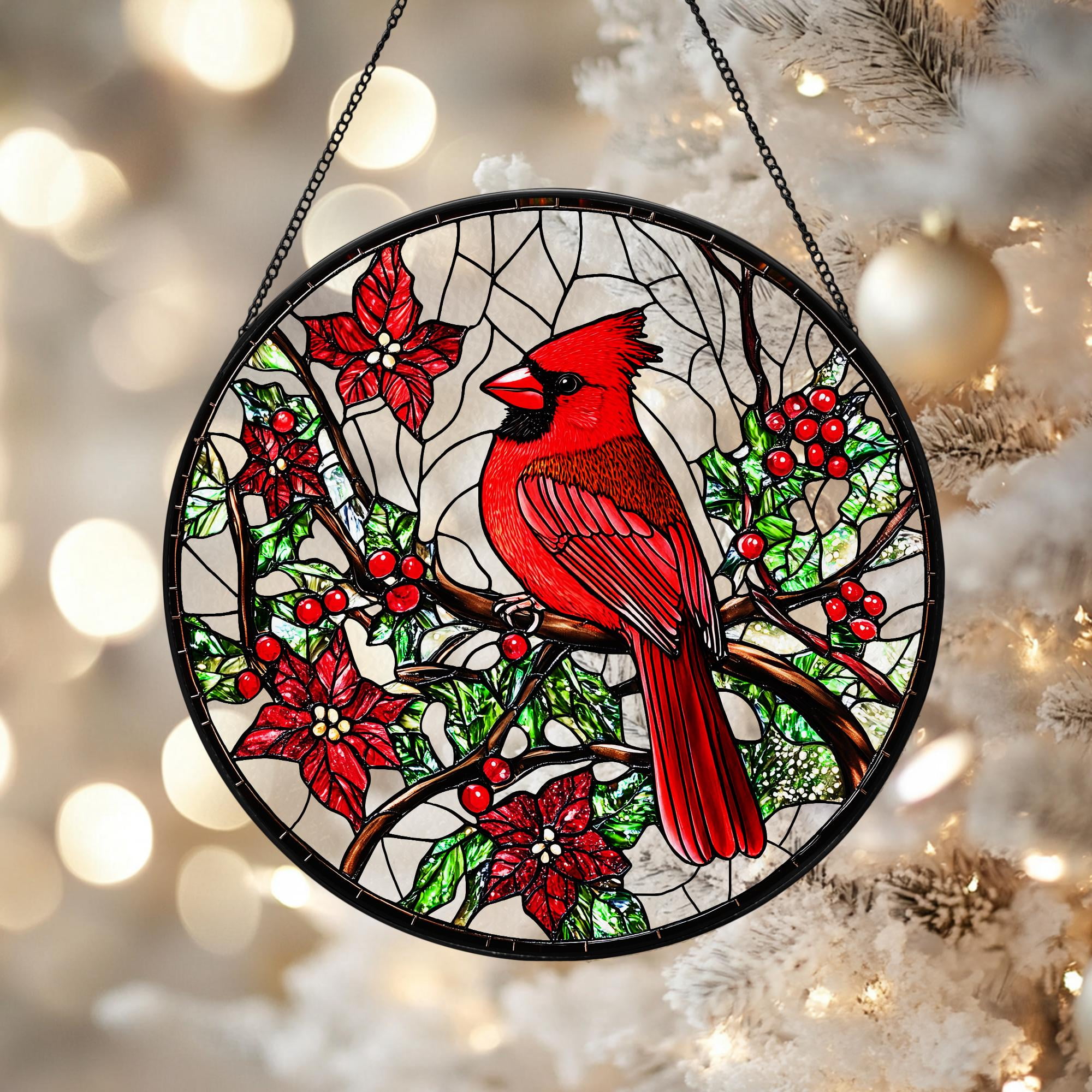 Cardinal Bird Faux Stained Glass Suncatcher, Red Cardinal Window ...