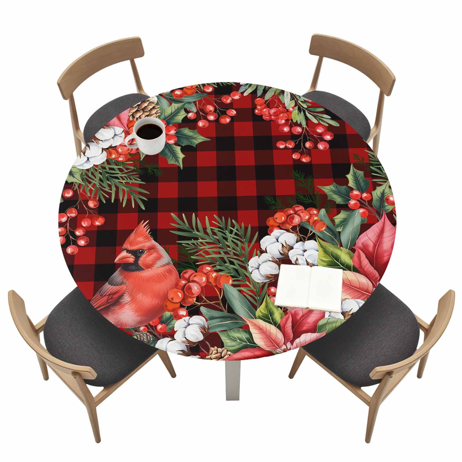 Cardinal Bird Fitted Tablecloth with Elastic Edged, Round Table Cloth ...