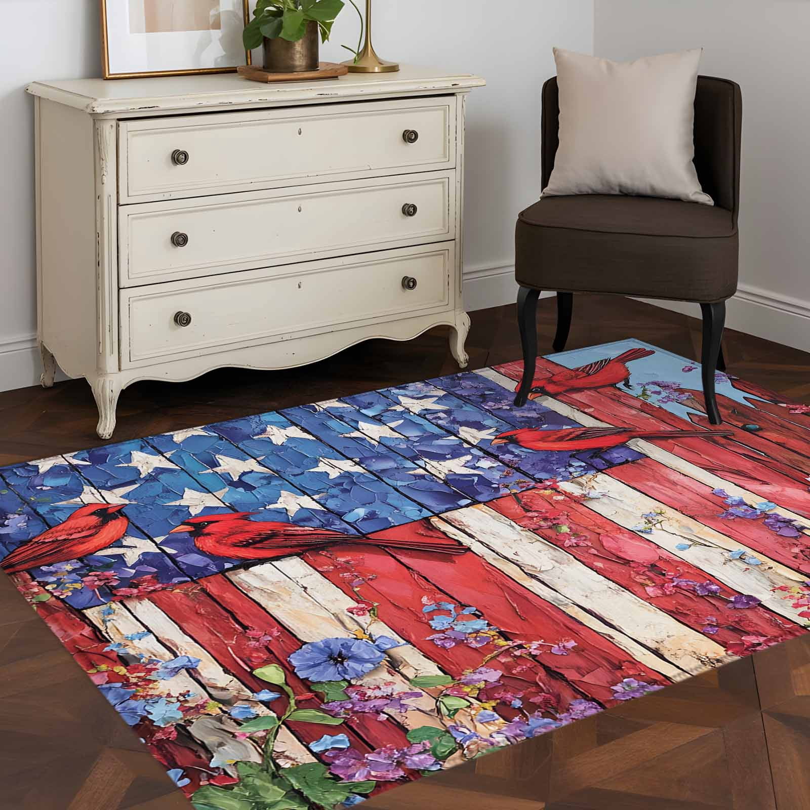 Cardinal Bird Flower 4x6 Rug for Dining Table for 4 People Under Table ...