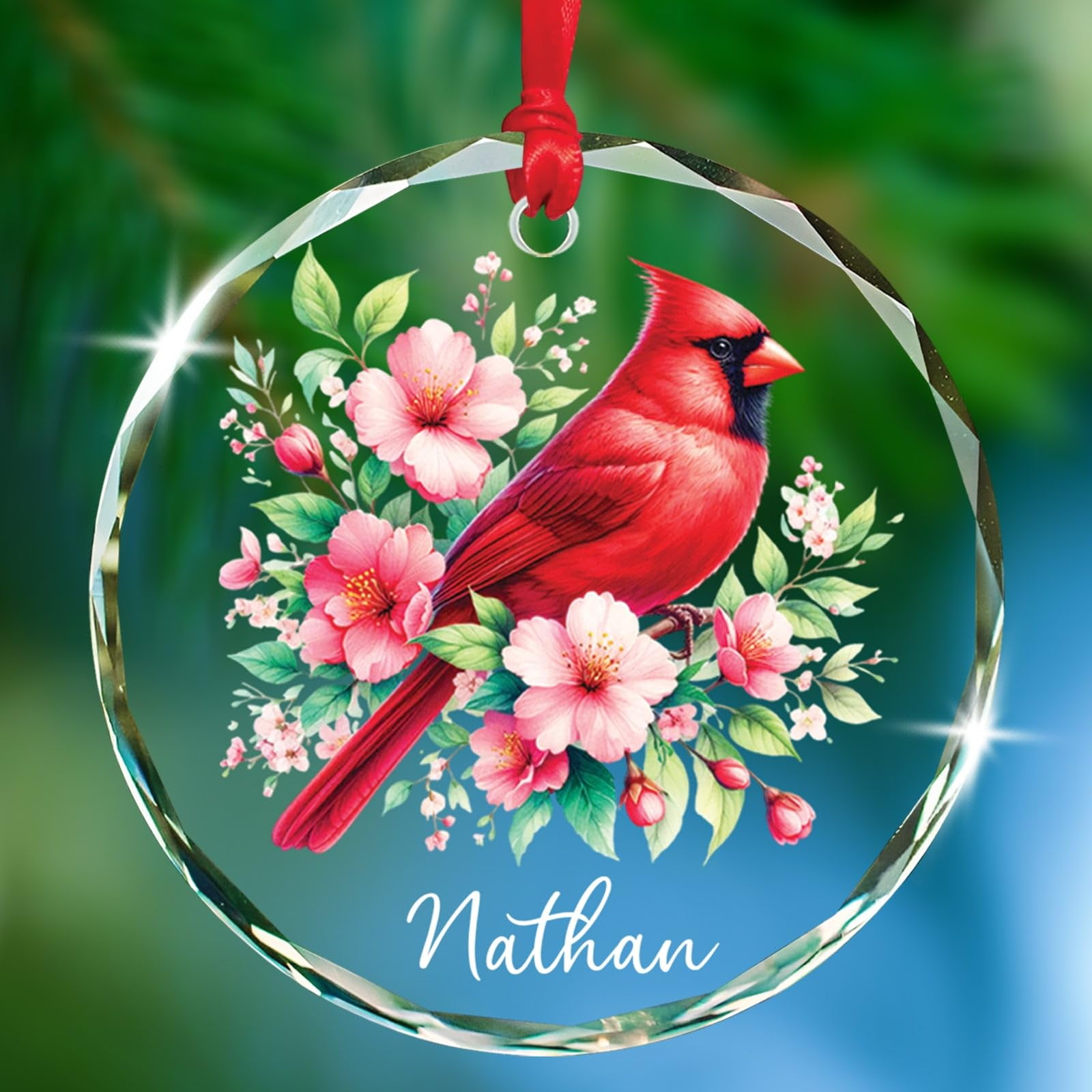 Cardinal Bird Glass Ornaments Xmas 2025, Personalized Name Red Cardinal ...
