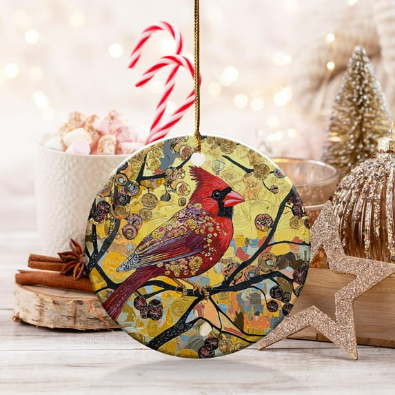 Cardinal Bird Ornament, Fine Art Ornament, Red Bird Gift, Unique ...