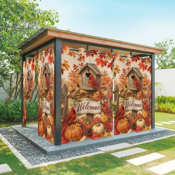 Cardinal Bird Outdoor Curtains, Fall Red Bird Orange Pumpkin Maple Leaf ...