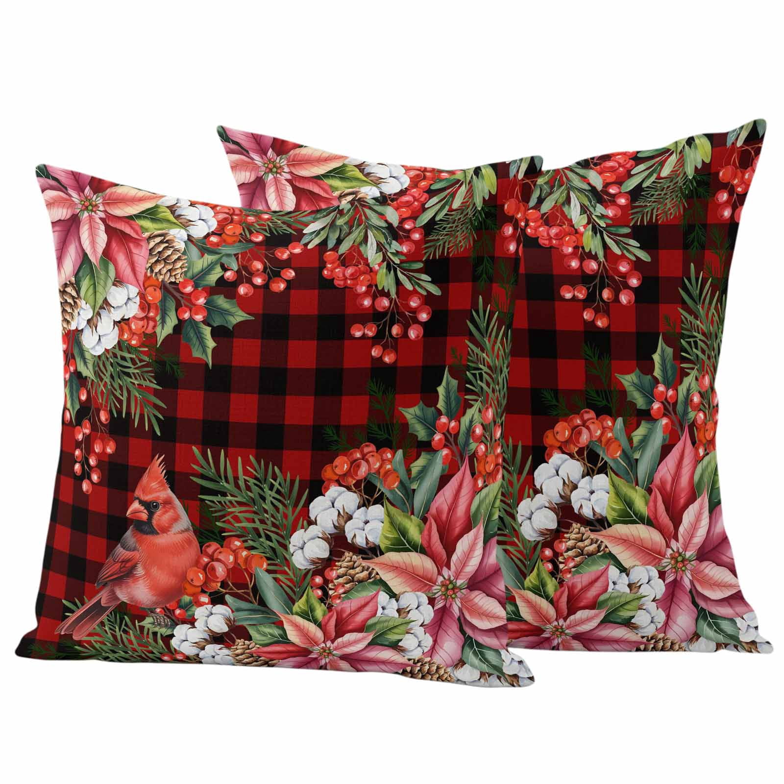 Cardinal Bird Outdoor Waterproof Pillow Covers, Poinsettia Pine Cones ...