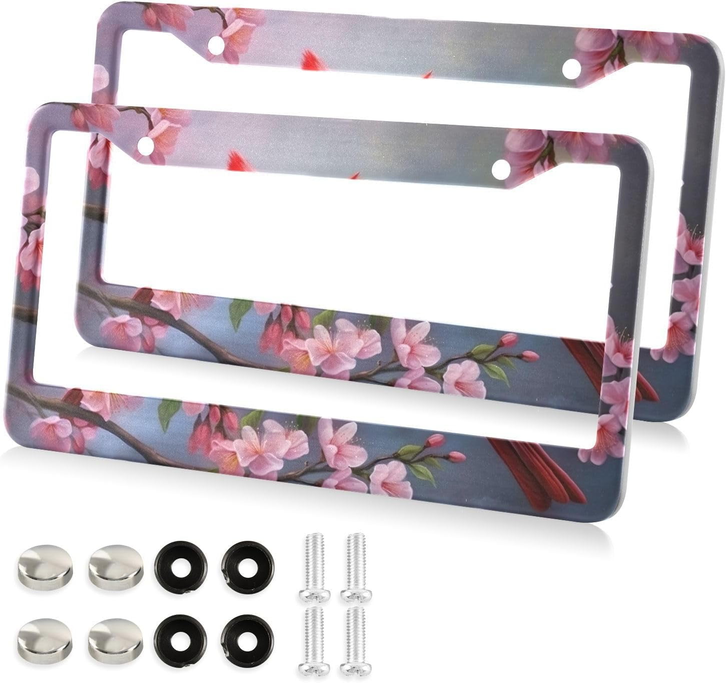 Cardinal Bird Pattern License Plate Frame, Aluminum Car Tag Frames, 2 ...