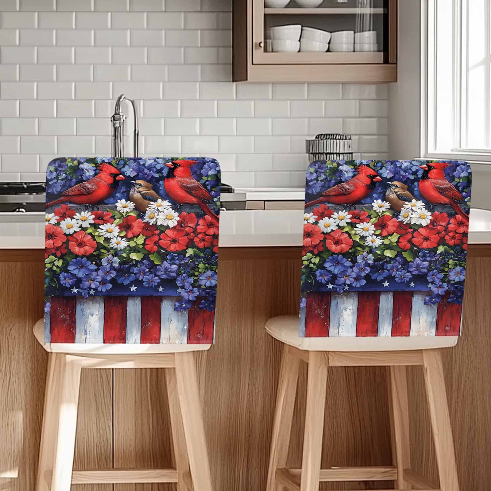 Cardinal Bird Poppy Chair Covers Set of 8 Independence Day Chair Back ...